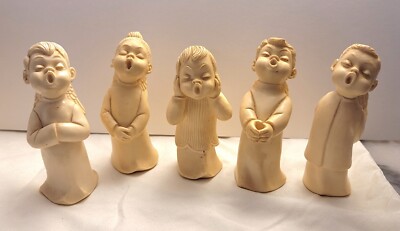5 SINGING CHOIR ANGELS RARE OLD Alabaster HAND CARVED SIGNED G. R ...
