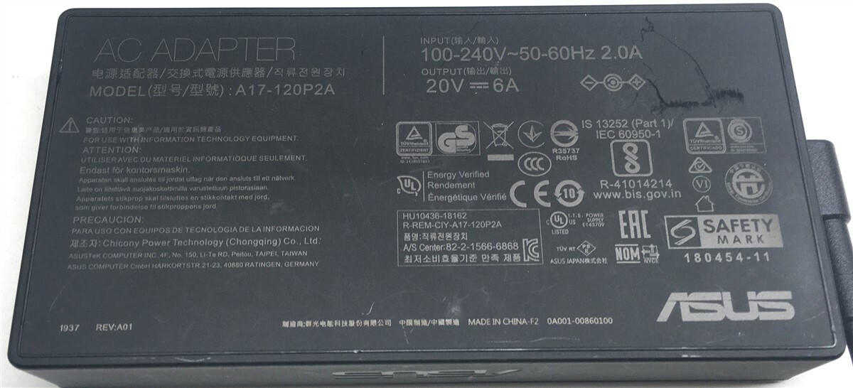 Genuine Asus Laptop Charger AC Power Adapter A17-120P2A 20V 6A 120W 4 ...