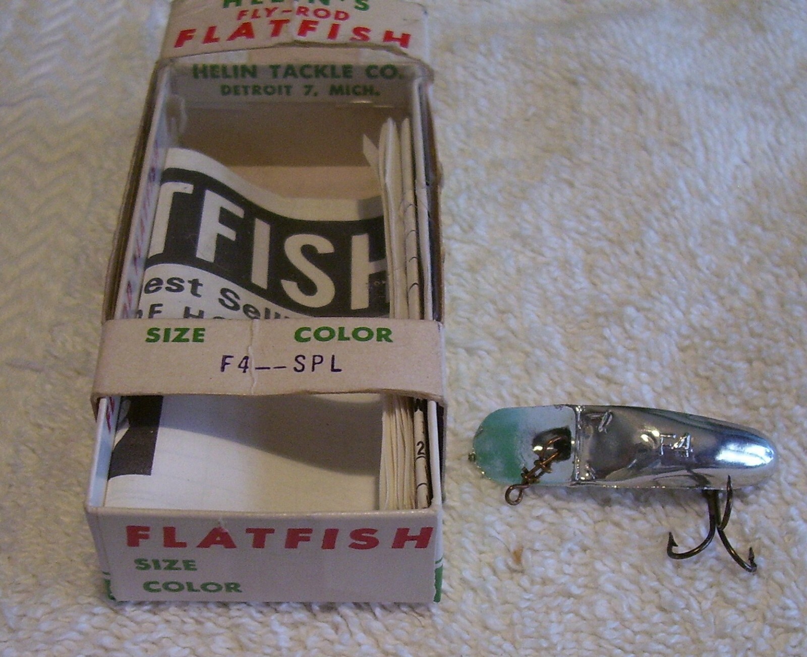 VINTAGE HELIN FLATFISH FLY ROD LURE 5/23/22 MIB F4-SPL 1.5" EXCELLANT ...