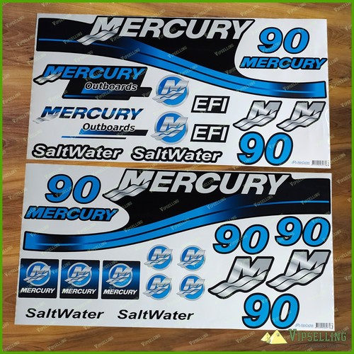 Mercury 90 HP Blue SaltWater EFI Outboadrs Motor Laminated Decals Boat ...