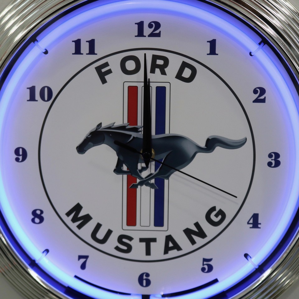 Ford Mustang Pony Logo Blue Neon Hanging Wall Clock: 15" Diameter ...