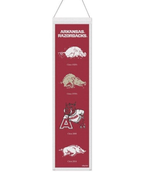 ARKANSAS RAZORBACKS EVOLUTIONS BANNER EMBROIDERED WOOL 8"X32" W/ HANG ...