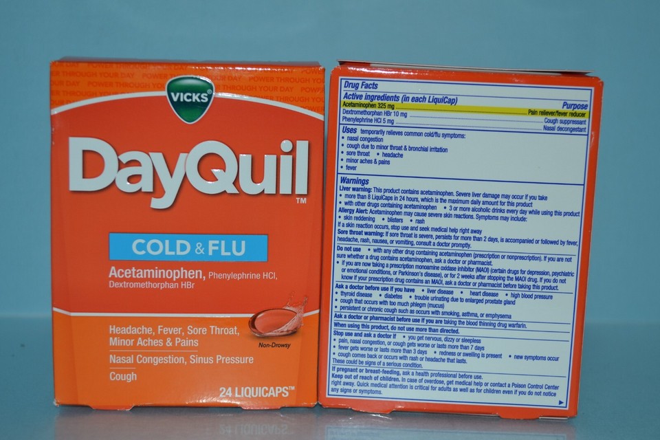 Lot Of 2 Vicks DayQuil Cold & Flu Relief, 24 Liquicaps Each, Exp. 01/2026 323900014435| eBay