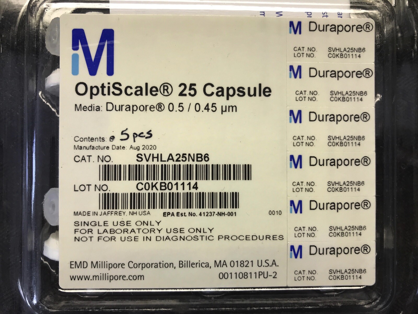 (5/Pk) MILLIPORE OptiScale 25 Filter Capsules 25mm Durapore 0.5um 0 ...