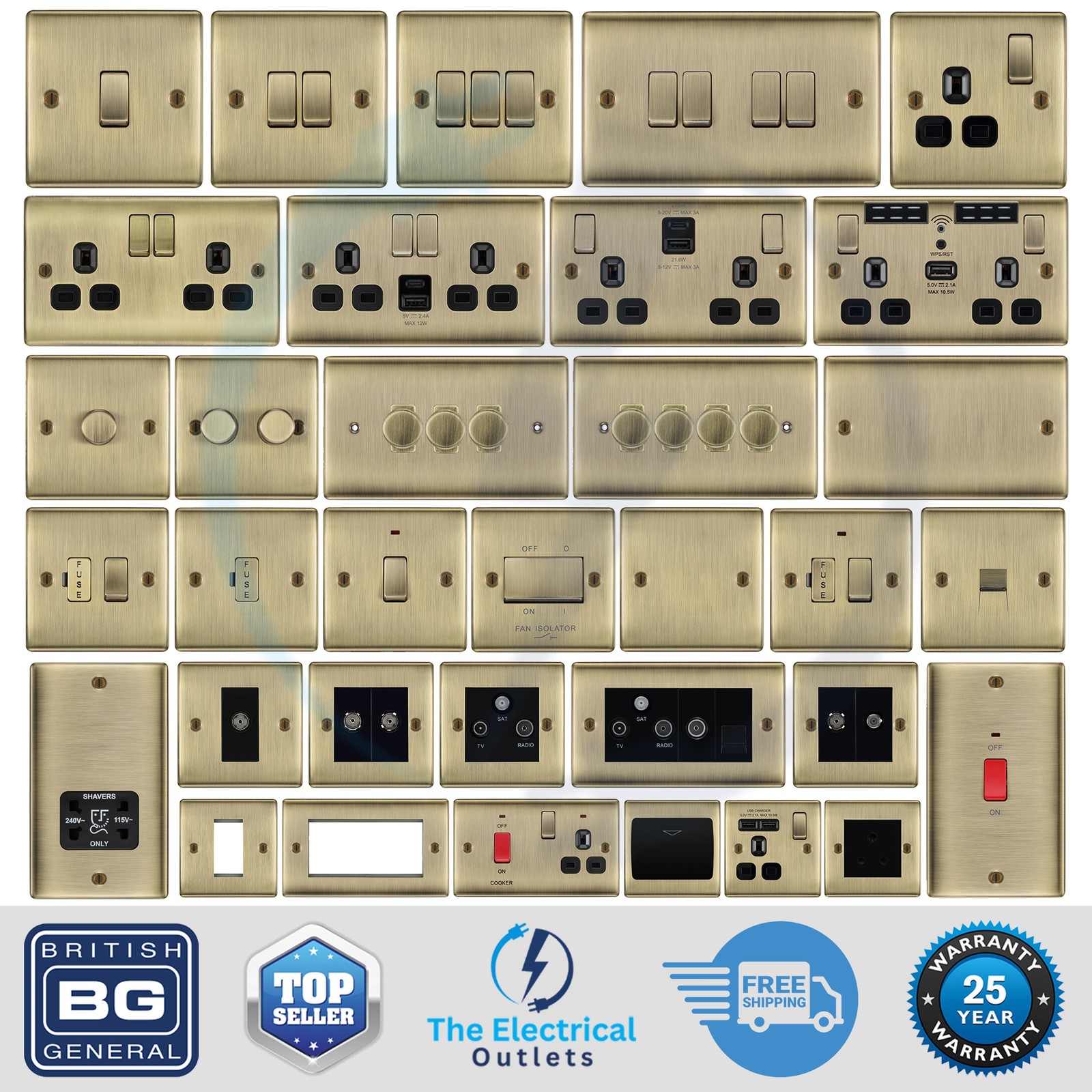 BG Nexus Metal Antique Brass Quad Light Switch NAB44 20 Amp for sale ...