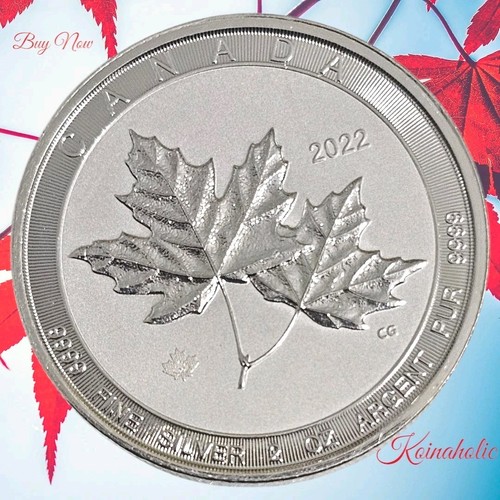 2022 2 oz Canadian Twin Maple Leaf .09999 Silver, Sought-after Date ...