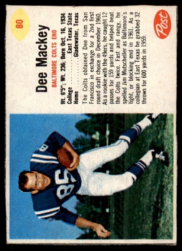 1962 Post Cereal Dee Mackey Baltimore Colts #80 | eBay