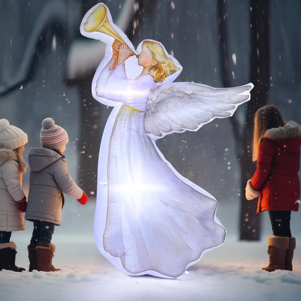 5.91ft Christmas Inflatable Angel Outdoor Decorations Large LED Lights ...