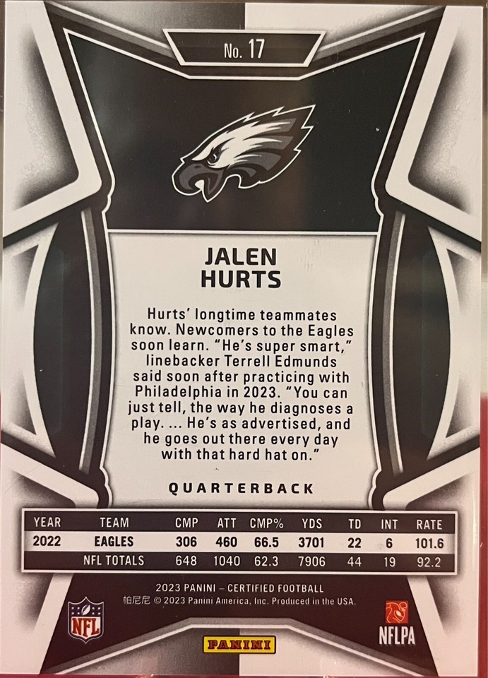 2023 Panini Certified Jalen Hurts Red /99 Eagles MVP! | eBay