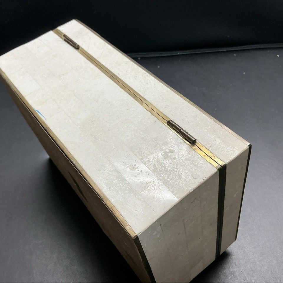 Maitland-Smith LTD Marble & Brass Inlay Box Handmade 9”w X 4.5”h X 6.5 ...