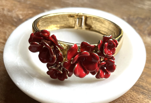 Talbots Red Flower Gold Tone Magnetic Close Bracelet Enamel | eBay