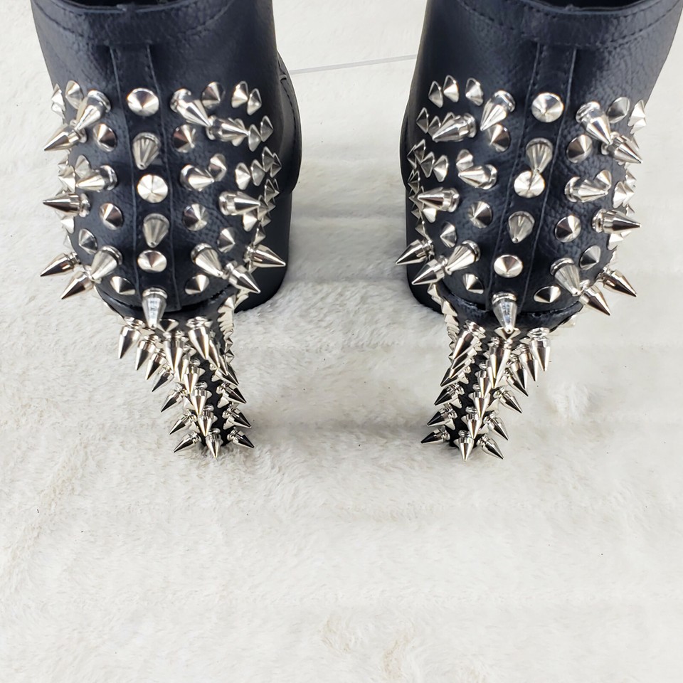 Fearless 700-28 Black 7" Spiked Stud High Heel Platform Ankle Boots In ...