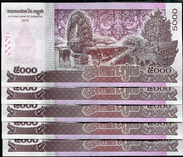 Cambodia 5000 Riels 2015 P 68 UNC Lot 5 Pcs | eBay