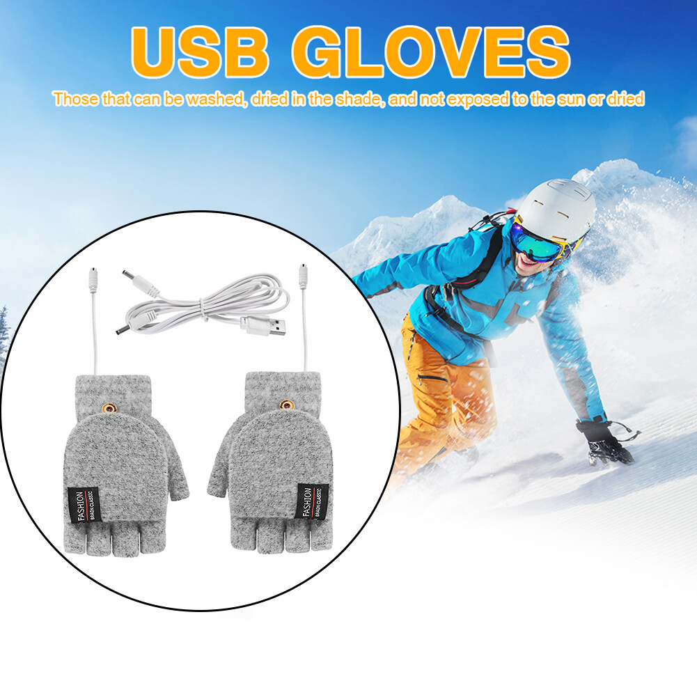 USB Electric Heated Gloves Adjustable 2-Side Mittens for Cycling Skiing ...