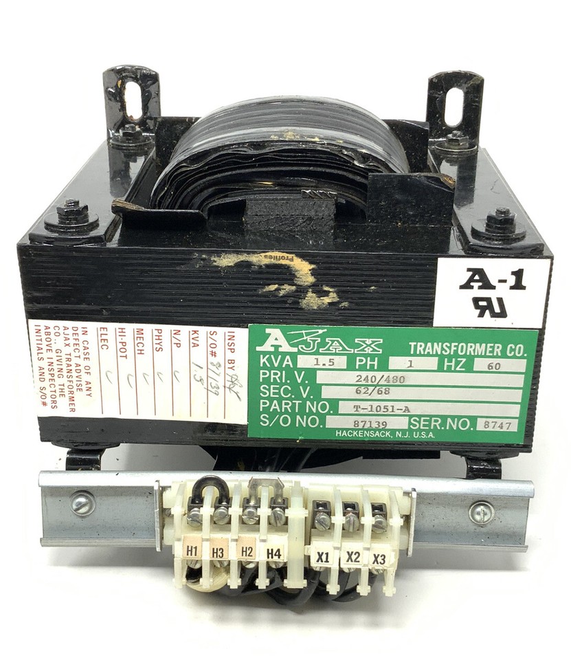 AJAX Control Transformer T-1051-A 240/480 Primary 62/68 Secondary 1PH 1 ...