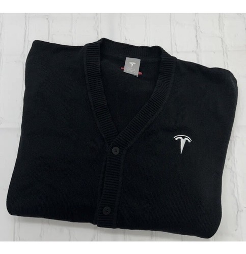 Tesla Motor Company Black Cardigan Button Down Sweater Men Small Logo ...