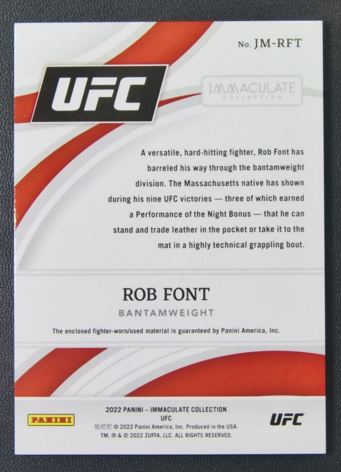 2022 Panini Immaculate UFC ROB FONT Fighter-Worn Relic Gold Color Patch ...