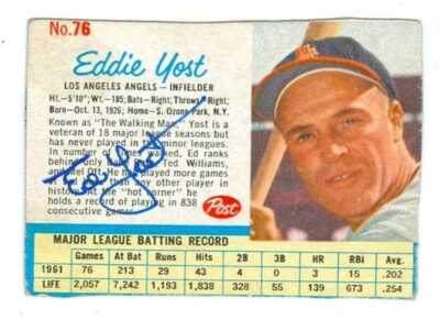 Ed Yost autographed baseball card (Los Angeles Angels) 1962 Post #76 ...