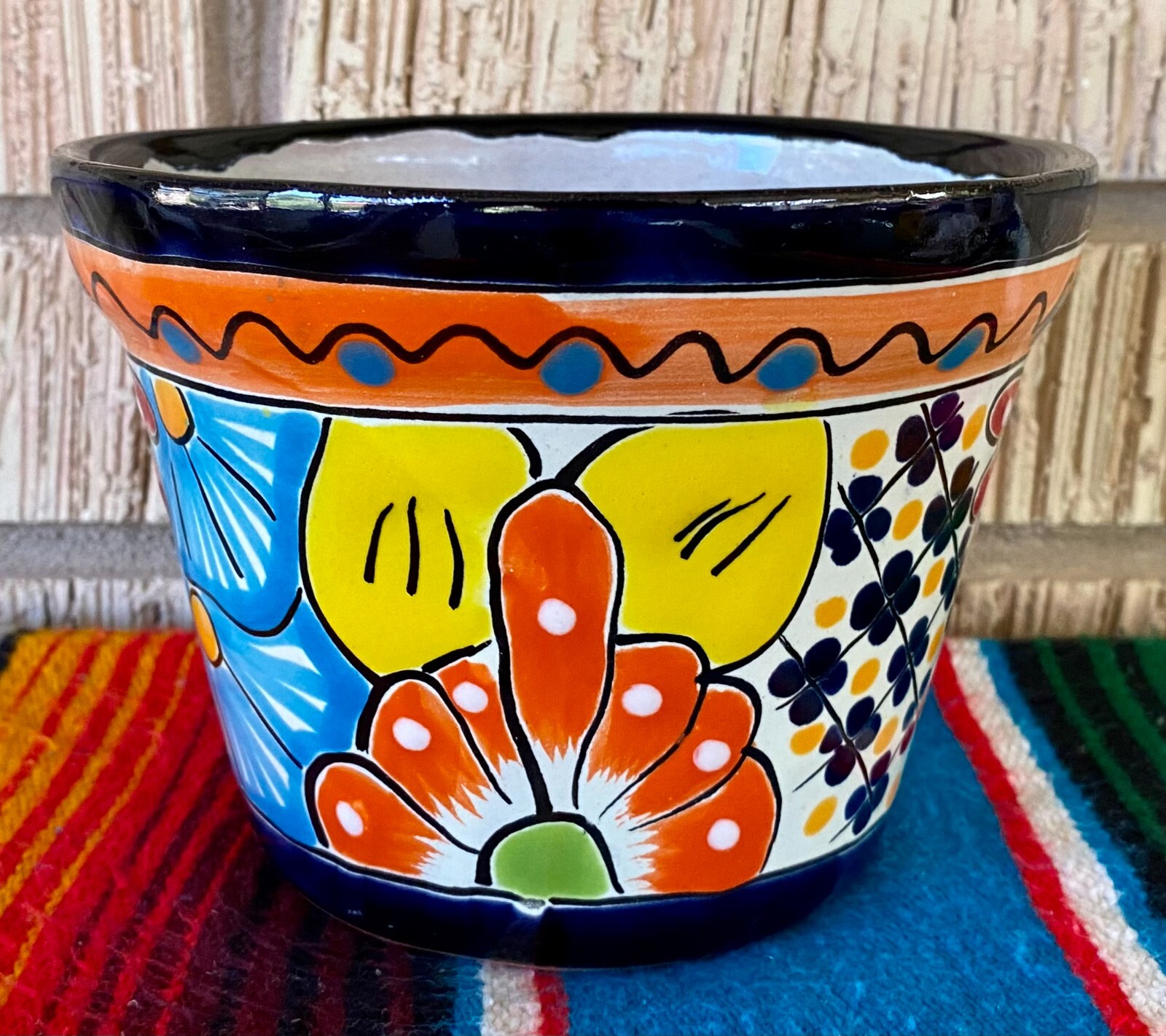 Lg Mexican Ceramic Flower Pot Planter Folk Art Pottery Handmade ...