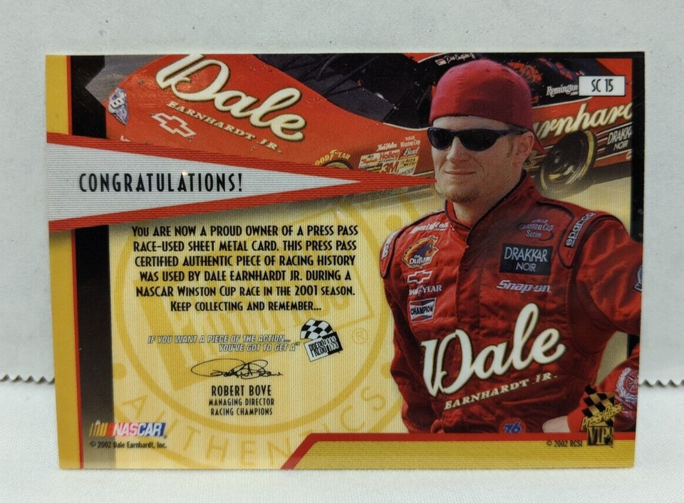 2002 Press Pass RACE USED SHEET METAL FROM DALE EARNHARDT JR CAR #077/ ...
