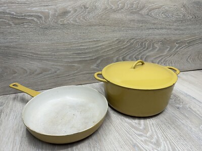 Descoware Enamel Cast Iron Yellow 4 QT DUTCH OVEN and Skillet Belgium 2 ...