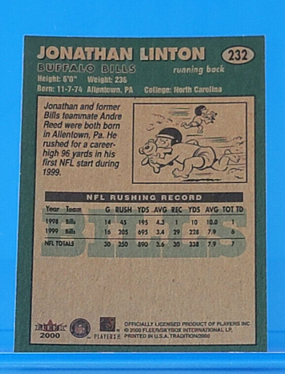 Jonathan Linton, RB - Fleer-Tradition / Skybox - Bills, 2000 - #232 | eBay