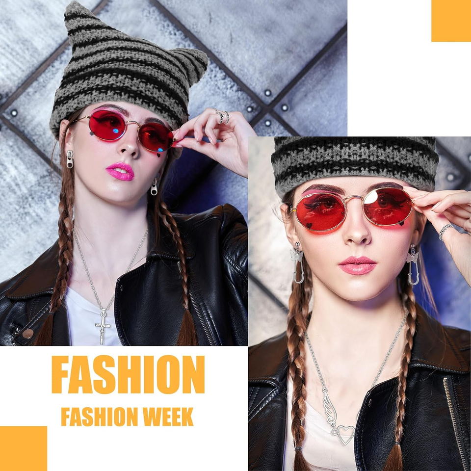 25 Pcs Y2K Grunge Knitted Cat Beanie with Fairy Grunge Ripped Gloves ...