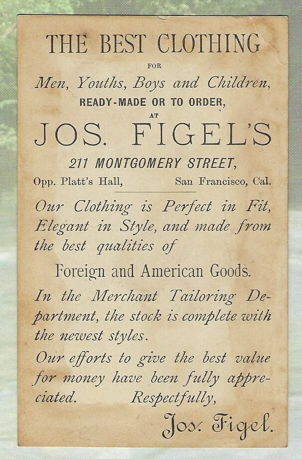 JOS FIGEL SAN FRANCISCO MERCHANT TAILOR & CLOTHIER RUSS BLOCK ...
