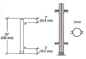 Brushed Stainless 20" High 1" Round PP56 Slimline Series Straight Front ...