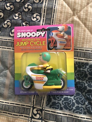 Vintage 1985 Snoopy Motorized Toy Jump Cycle Friction Powered - RARE ...