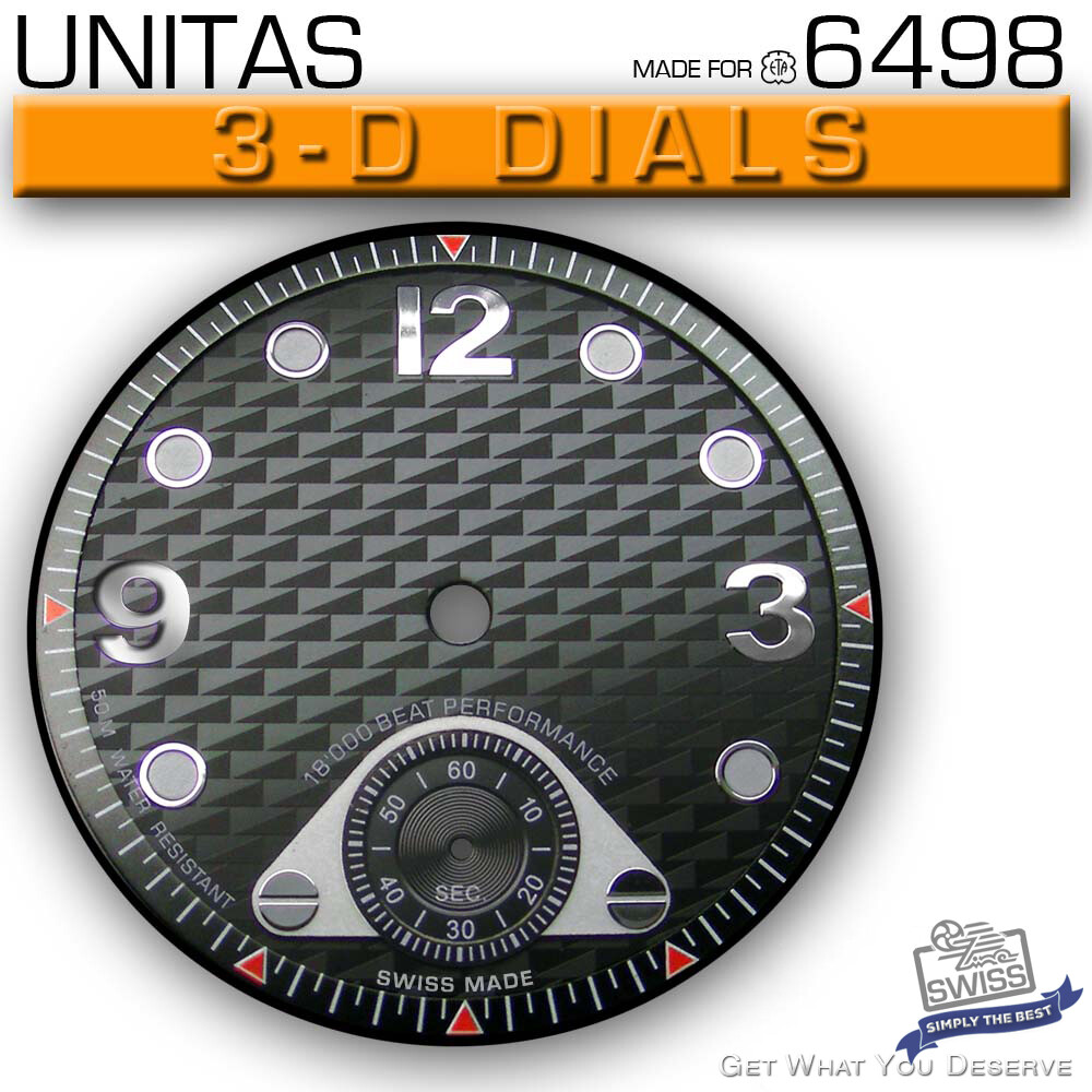 DIAL LUXURY 3-D Ø 38 MM FOR MOVEMENT ETA UNITAS 6497+ 6498, BLACK OR ...