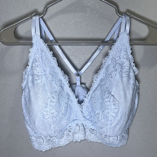 Aerie Light Blue Floral Lace Padded Strappy Racerback Bralette Bra Size ...