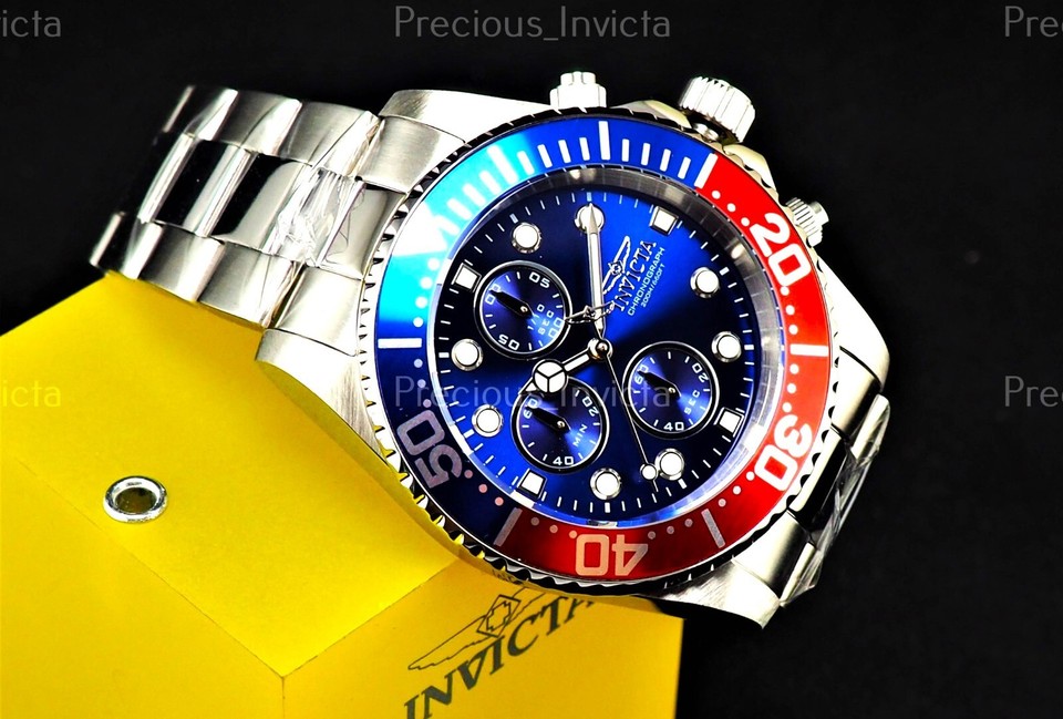 NEW Invicta Men's 43mm Pro Diver Chronograph Blue Dial Pepsi Bezel SS ...