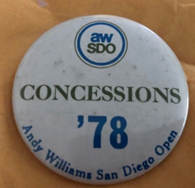 Vintage 1978 Andy Williams San Diego Open Golf Pin Back concessions AW ...