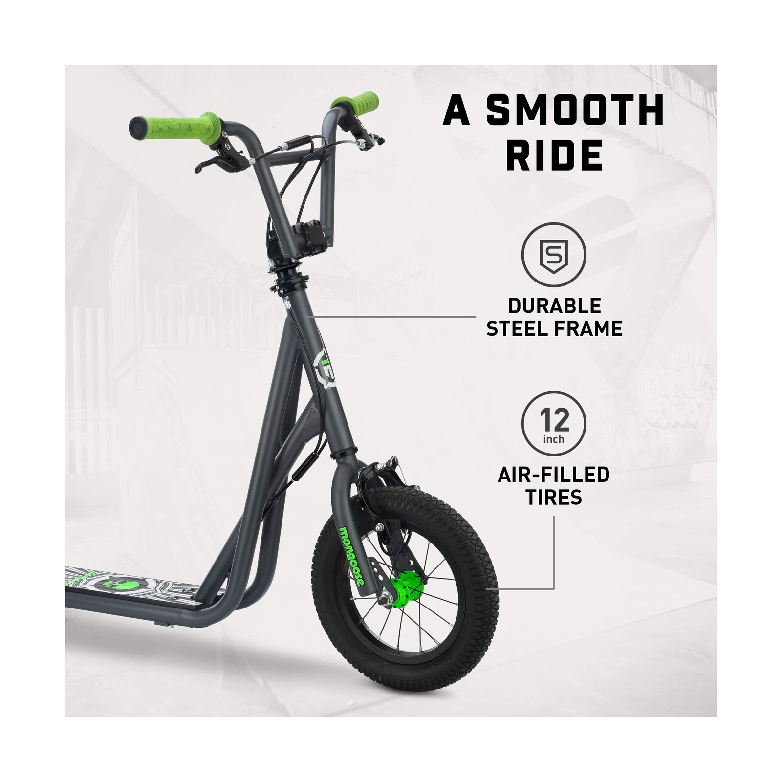 Mongoose R6174 Air Tire Kids Scooter - Grey/Green for sale online | eBay