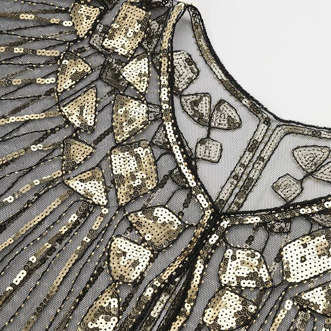 Women 1920 Gold Sequins Shawl Wraps Vintage Evening Cape Bolero Flapper ...
