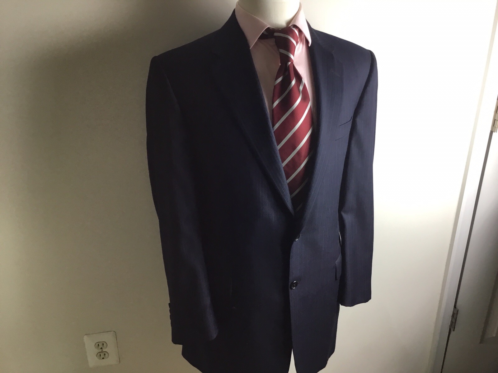 hickey freeman men,s Blue Stripe 2Btn 100% Wool 2PC Suit Size 44L/W39 ...