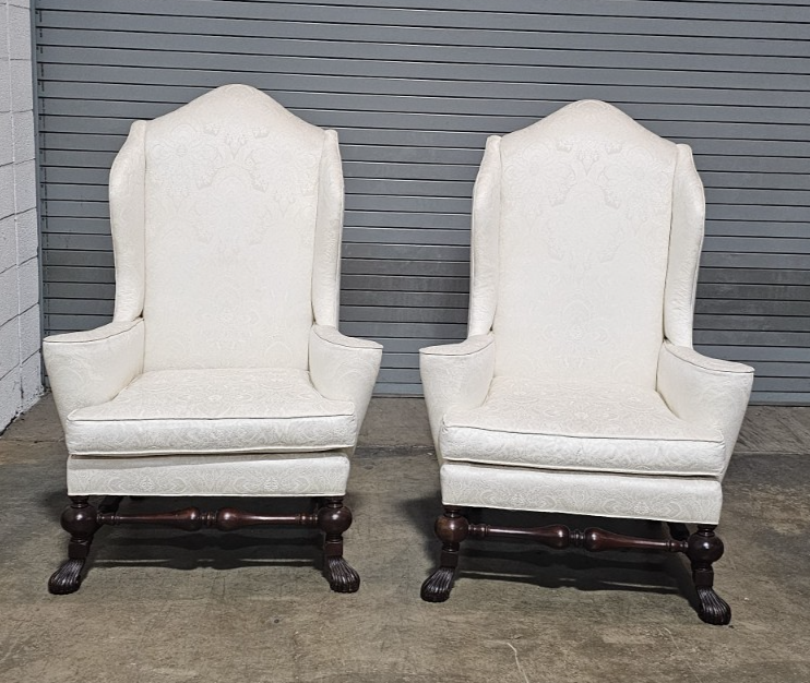 Pair of Baker Stately Homes Large Wing Arm Chairs in the Jacobean Style ...
