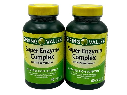Lot of 2 - SPRING VALLEY Super Enzyme Complex 60 Capsules Ea. Digestion ...