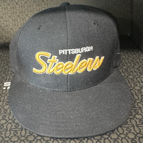 Vintage Reebok NFL Pittsburgh Steelers Fitted Brush Script Hat Black 7. ...
