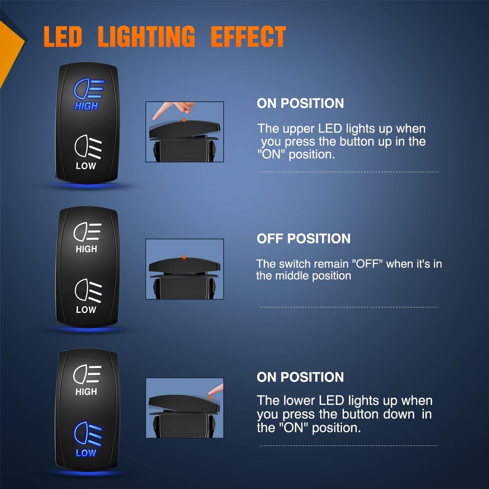 Nilight High Low Beam Headlights Rocker Switch Toggle On/Off/On DPDT ...
