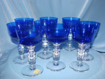 Cobalt Blue set of 8 stemware 4 5/8" tall cocktail glasses Bryce Bros ...