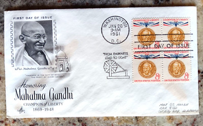 MAHATMA GANDHI CHAMPION LIBERTY 1961 MAN OF PEACE STAMP BLOCK ARTCRAFT ...