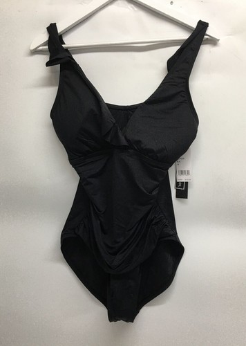 La Blanca Womens Swimwear Black Padded Deep V One Piece Swimsuit Size