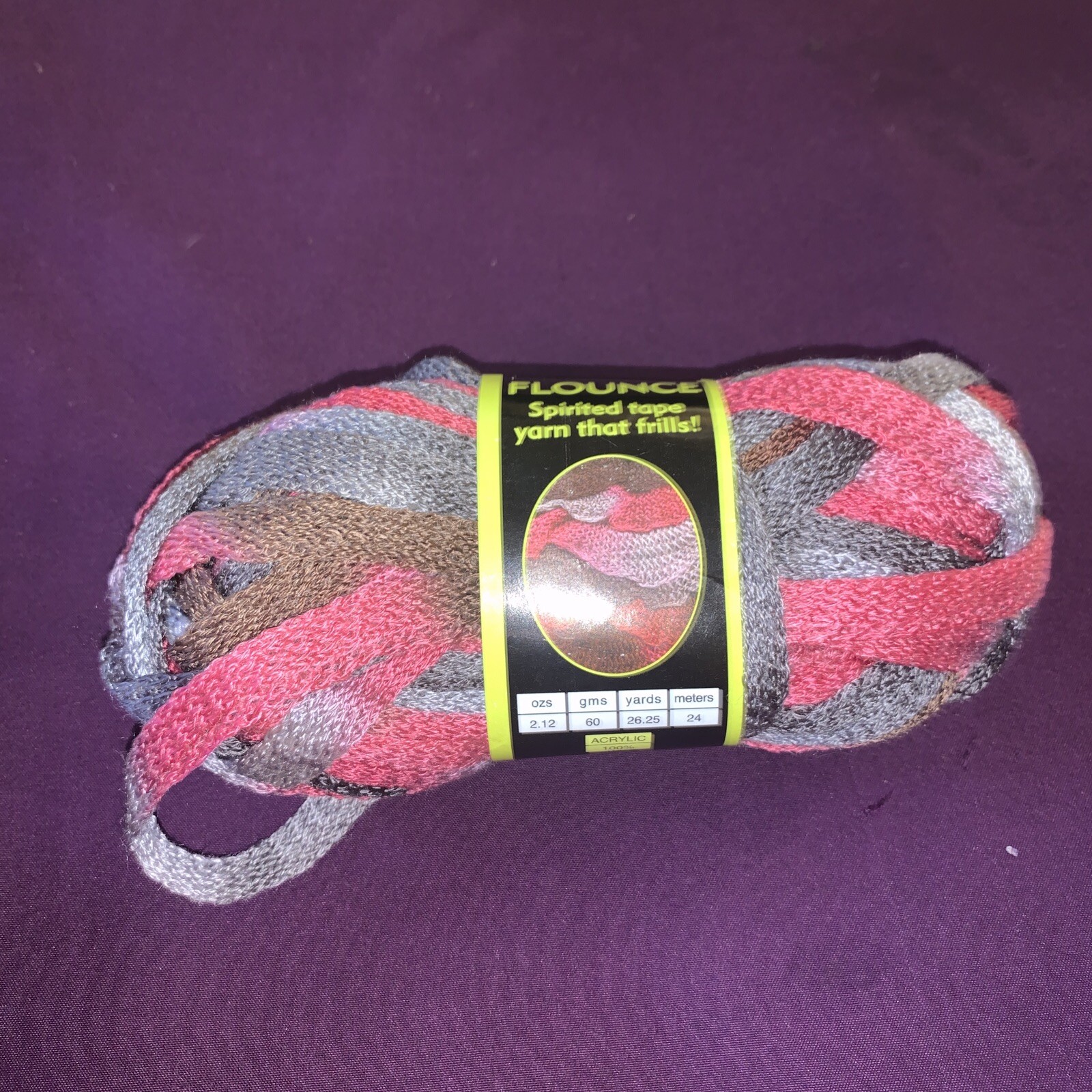 SENSATIONS FLOUNCE - Tape Yarn - 1 SKEIN - 2.2 Ounces - Color Grey/Rose ...