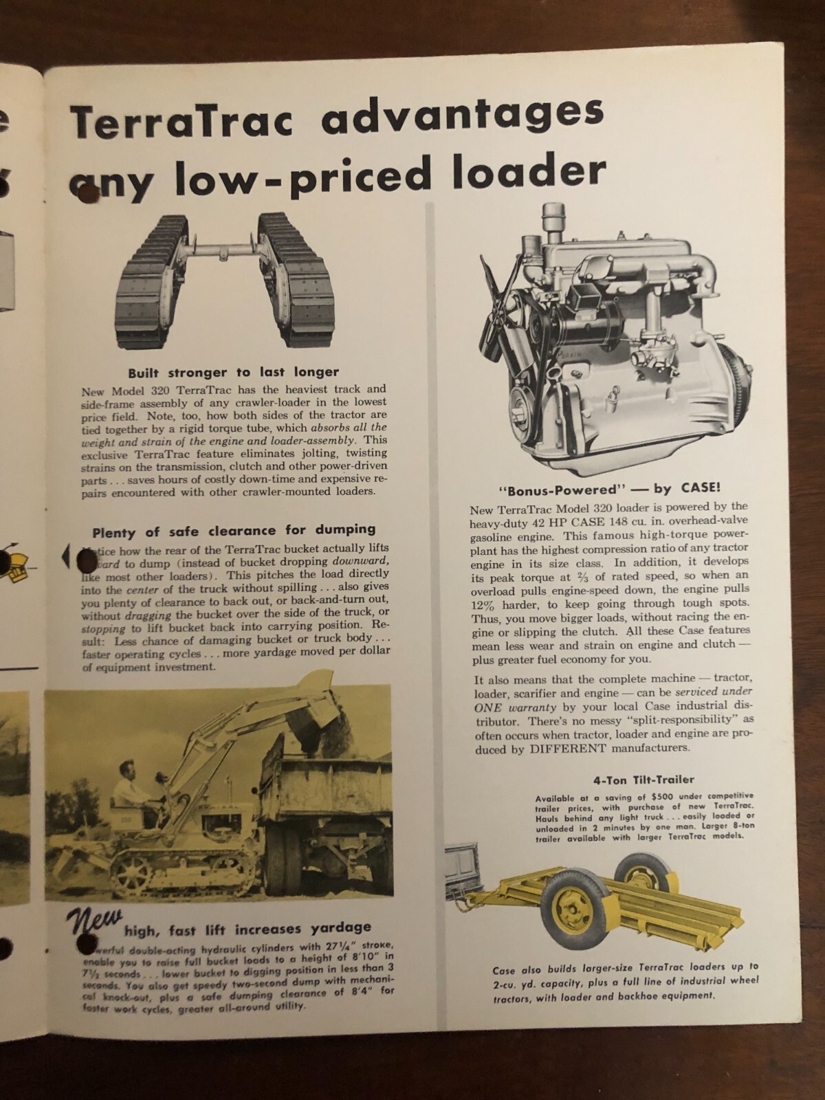 VINTAGE CASE MODEL 320 TERRATRAC CRAWLER MOUNTED LOADER SPECIFICATION ...