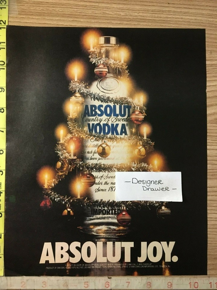 Absolut Vodka Absolut Joy 1988 Vintage Print Ad: Christmas Tree Holiday ...