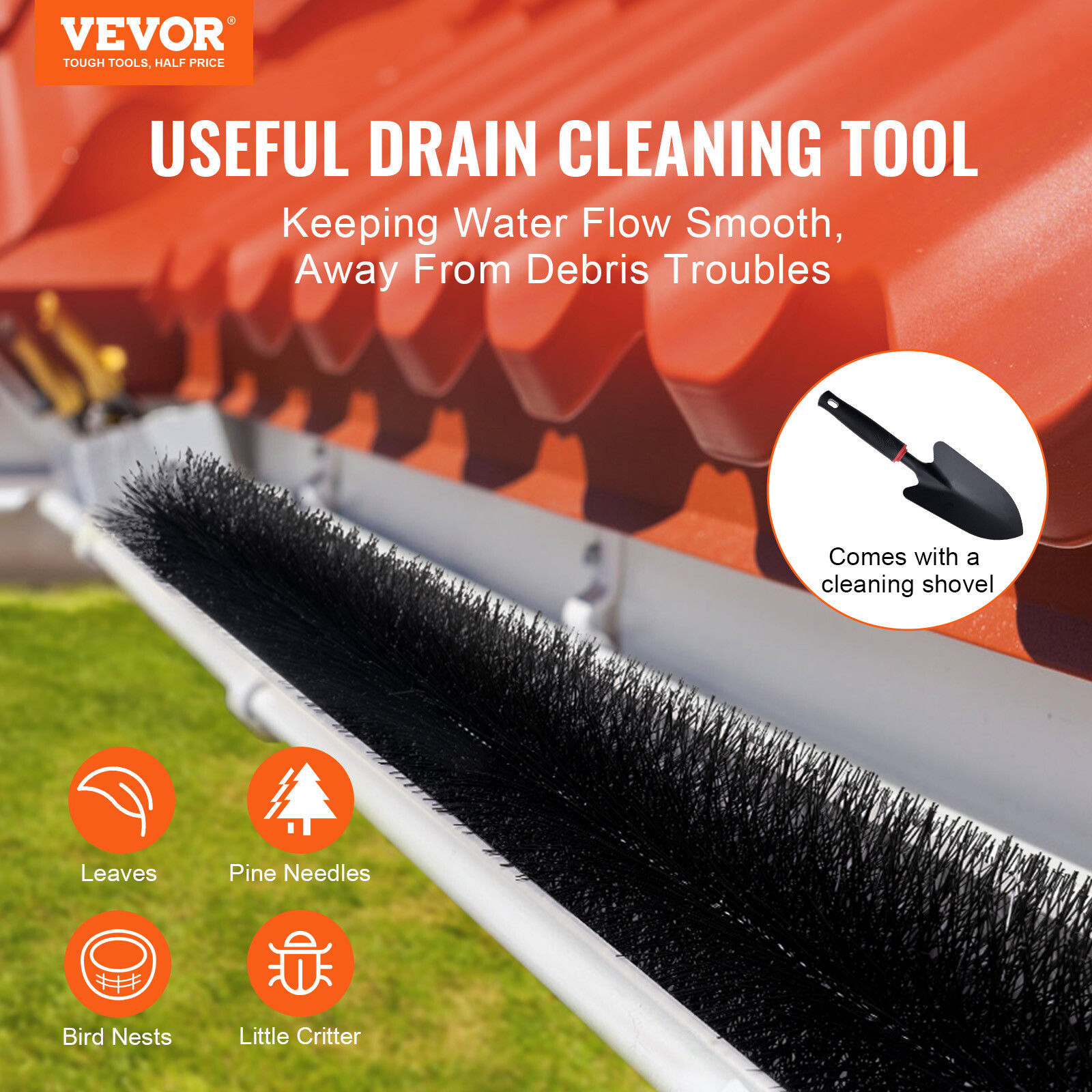 VEVOR 20 Pack Gutter Guard Brush 60 FT Length Guard Cleaning Tool For 5 ...