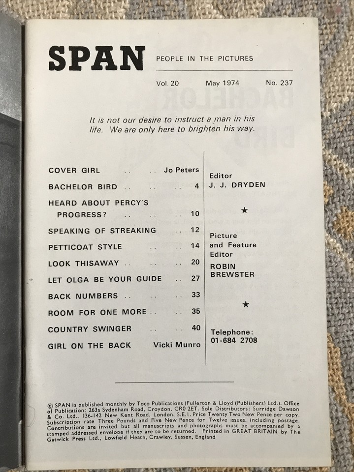 Span Pocket Sized Magazine-No 237 Vol 20 May 1974-Pin Up-Glamour Girls ...