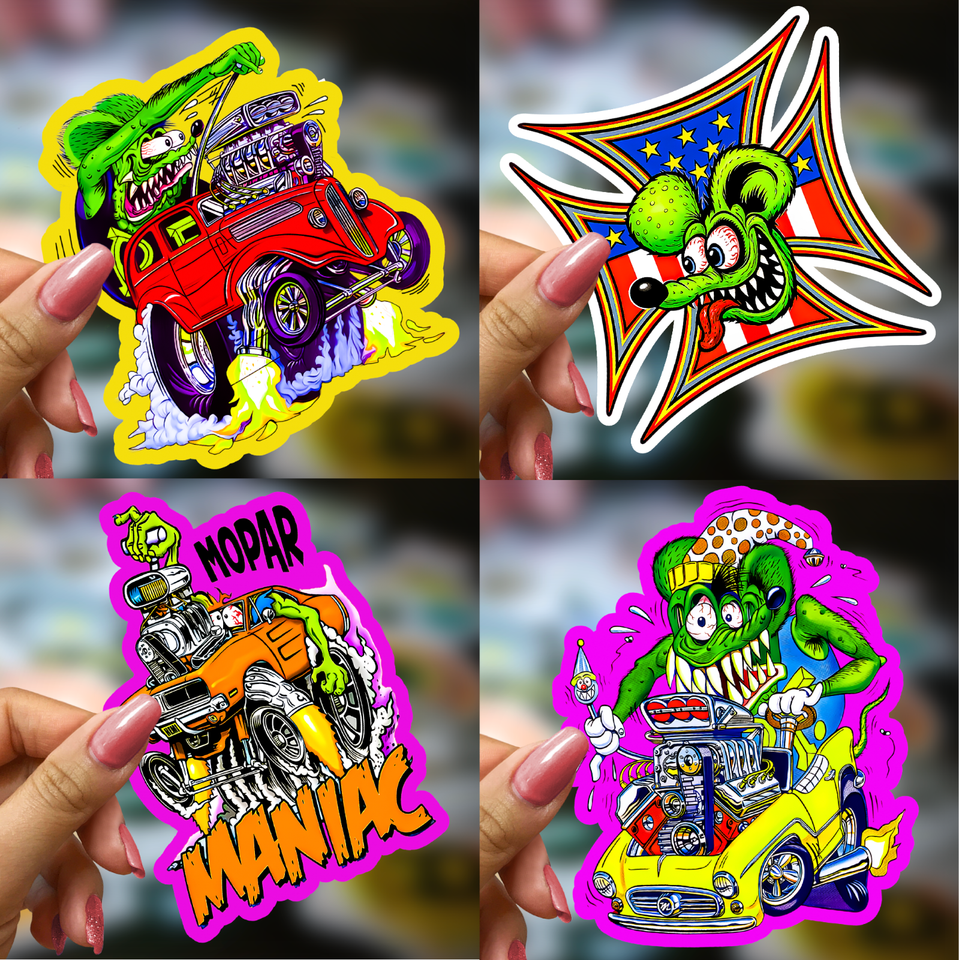 Rat Fink Ed Roth Vinyl Decals 50pcs Hot Rod Custom Car Bike Skateboard ...